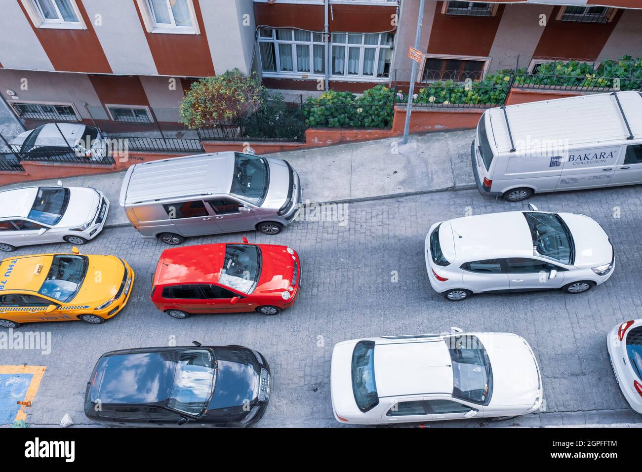 Beyoglu, Istanbul, Turkey - 07.04.2021: high angle of a lot of colorful ...