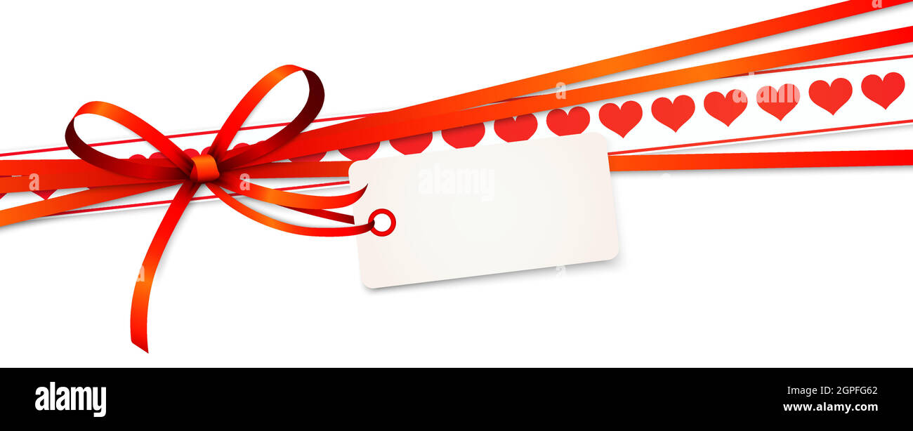 valentine ribbon bow with hearts and hang tag Stock Vector Image & Art ...