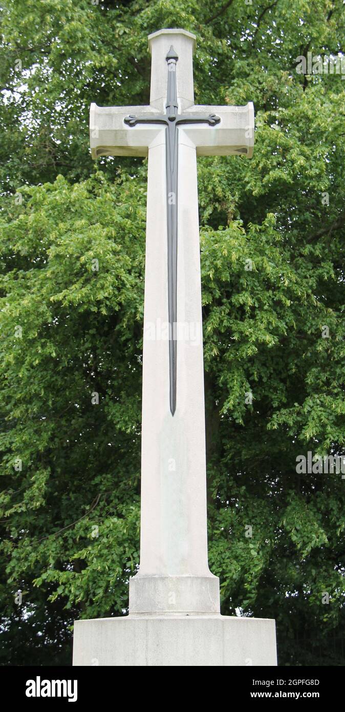 A War Memorial Sword and Cross at a Military Cemetery Stock Photo - Alamy