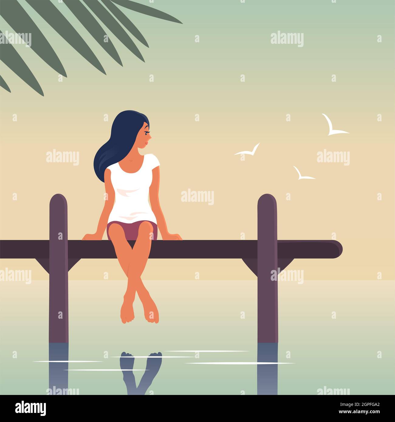 Woman on pier illustration hi-res stock photography and images - Alamy