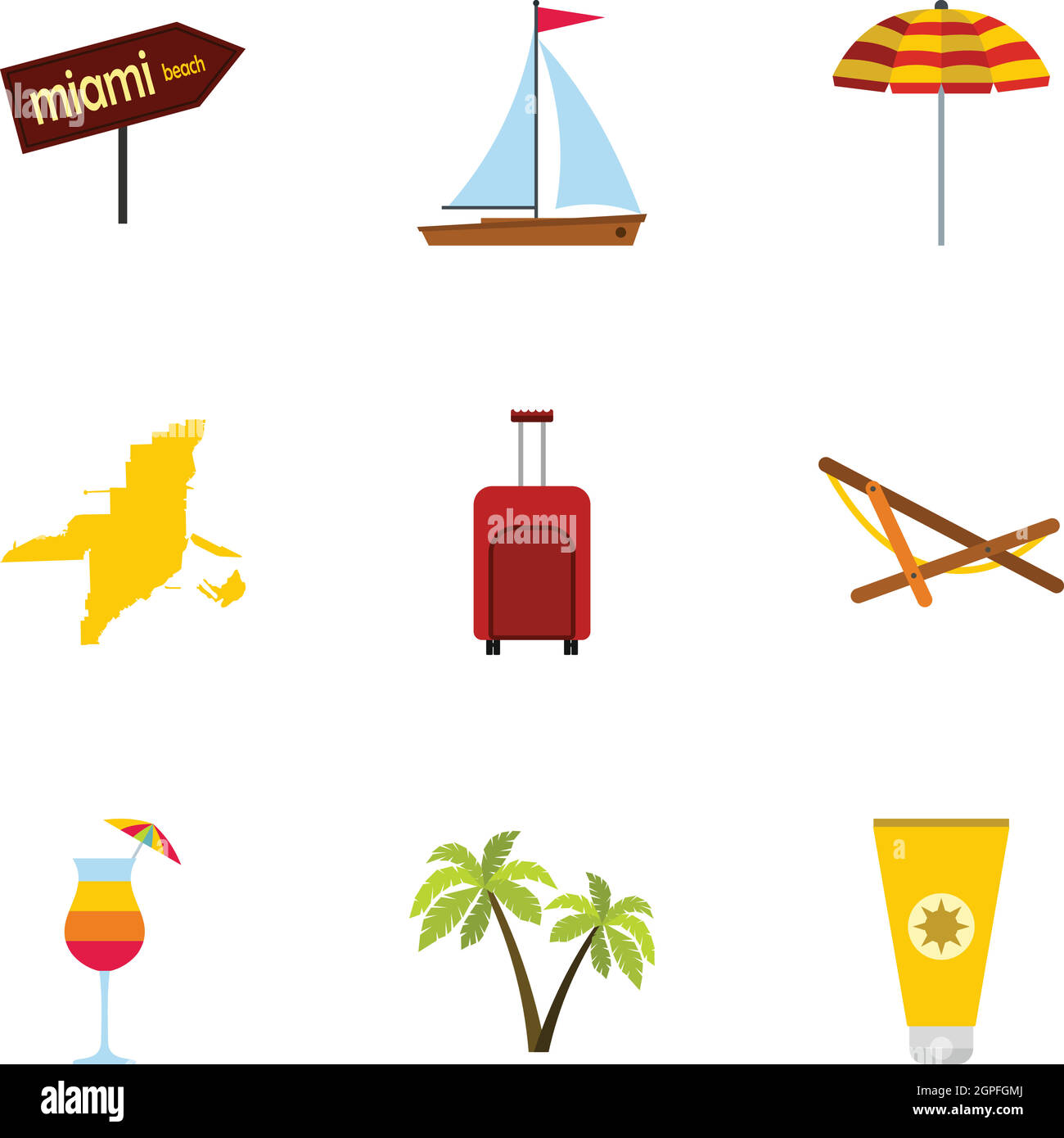Attractions of Miami icons set, flat style Stock Vector Image & Art - Alamy