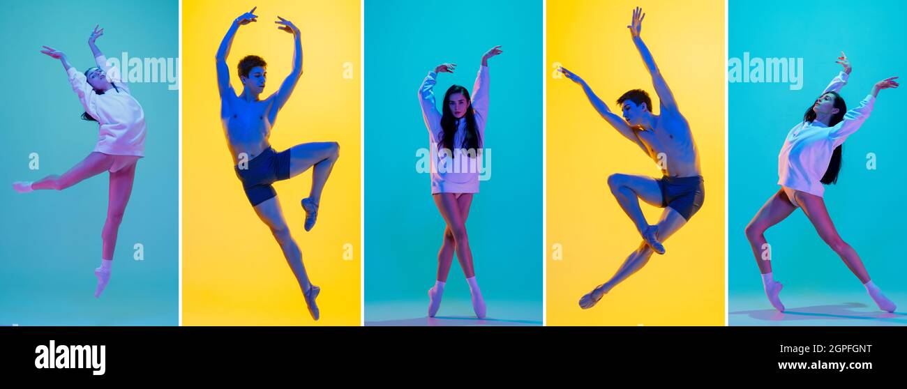 Emotions, feelings. Amazing performance of flexible male and female ...