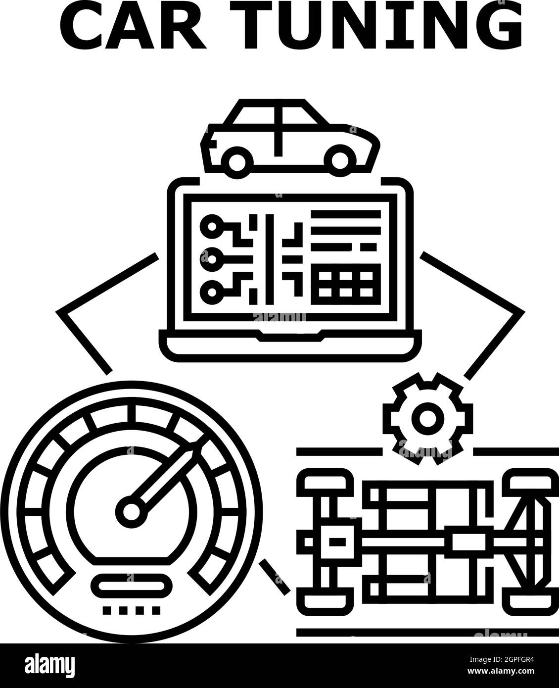 Car Tuning Improvement Concept Black Illustration Stock Vector Image ...