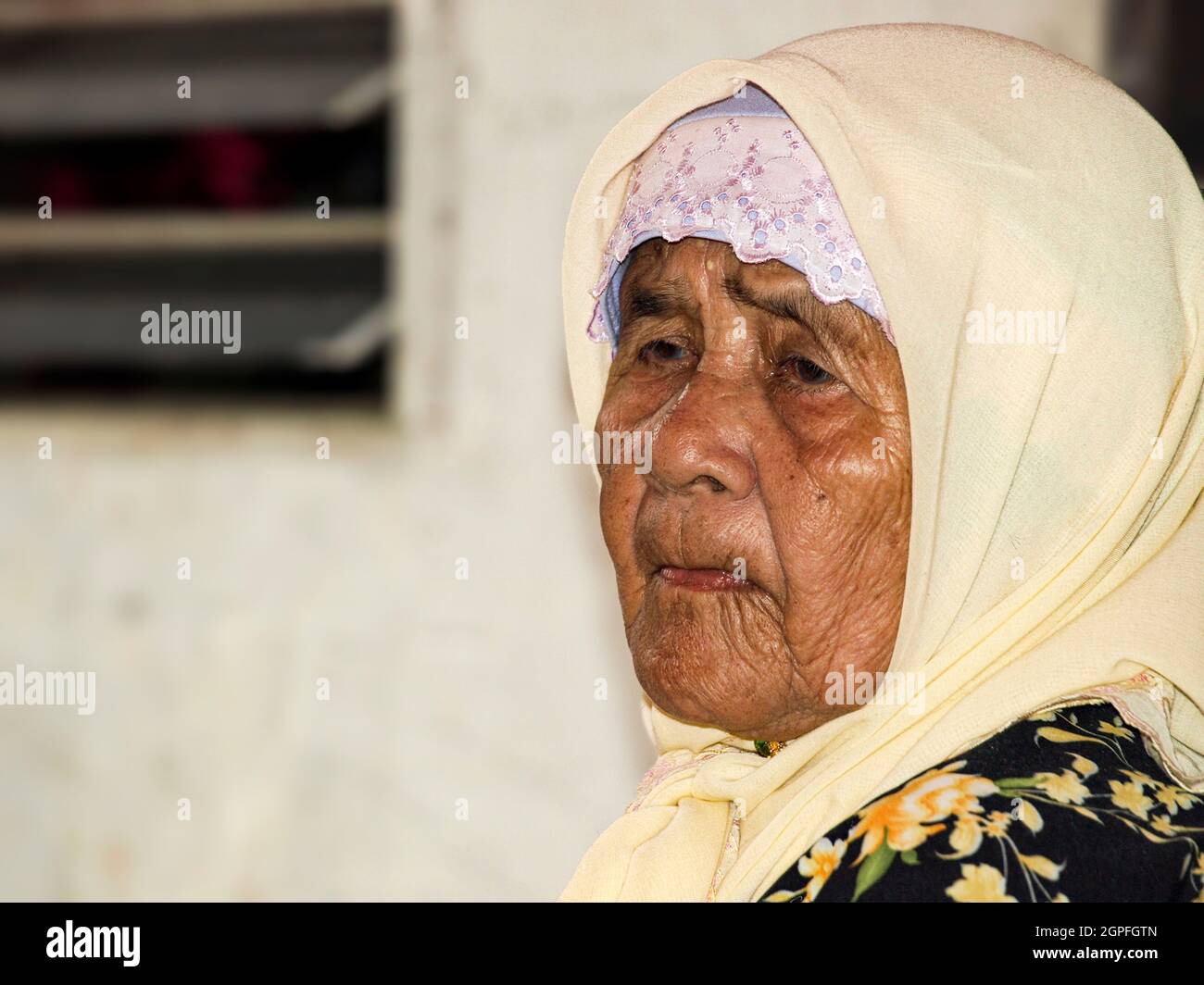 Negeri Sembilan, Malaysia: 2 Feb 2008 - Close-up of an old Malay Muslim ...
