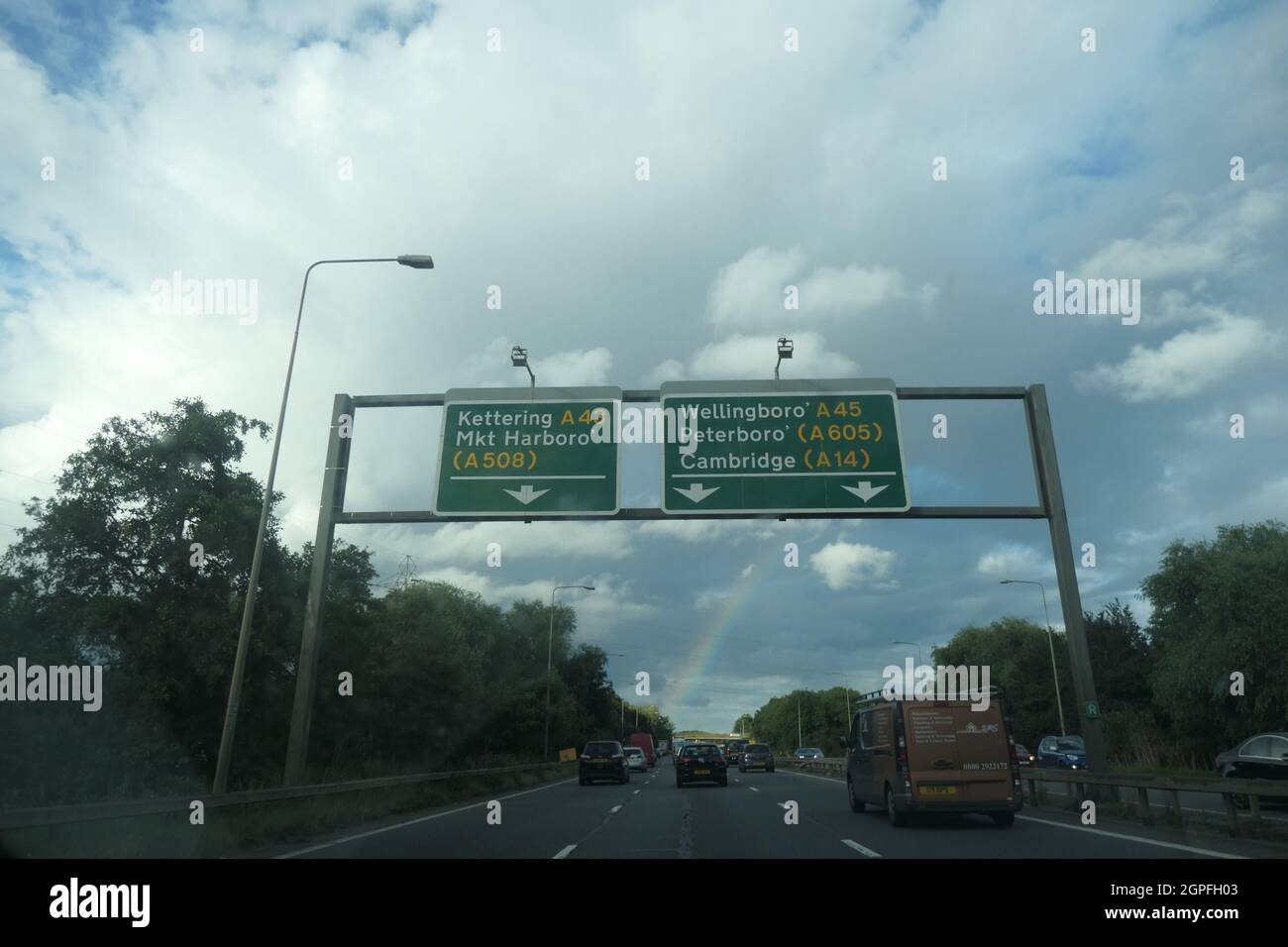 Motorway sign for Kettering Market Harborough Wellingborough ...