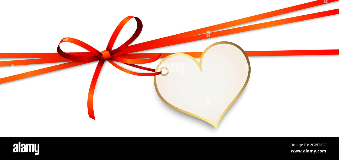 red ribbon bow with heart hang tag Stock Vector Image & Art - Alamy