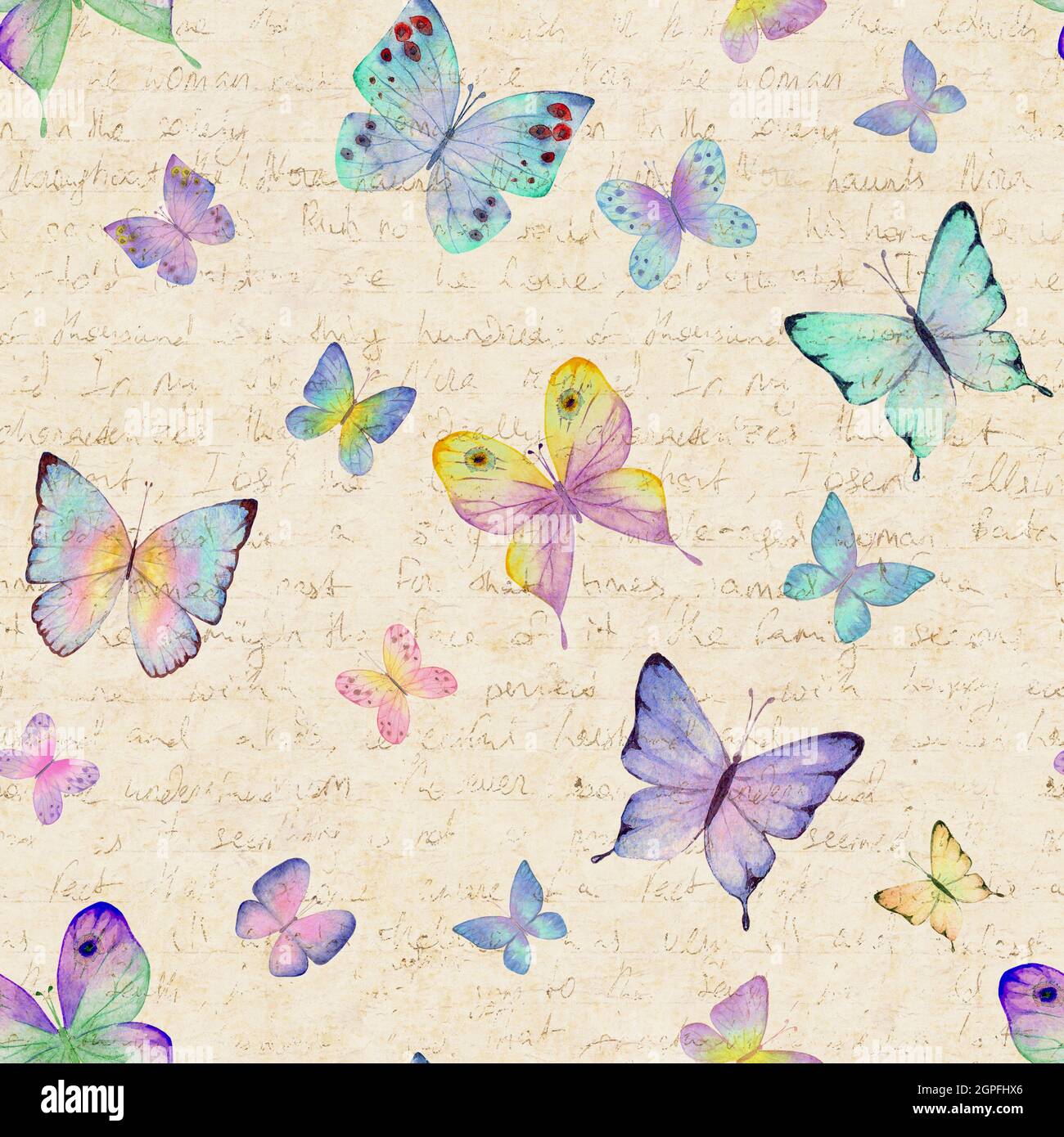 Seamless pattern in vintage style with watercolor butterflies, hand ...
