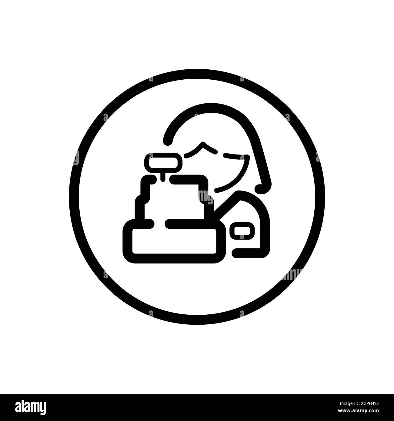 Female supermarket cashier. Woman and cash register. Commerce outline ...