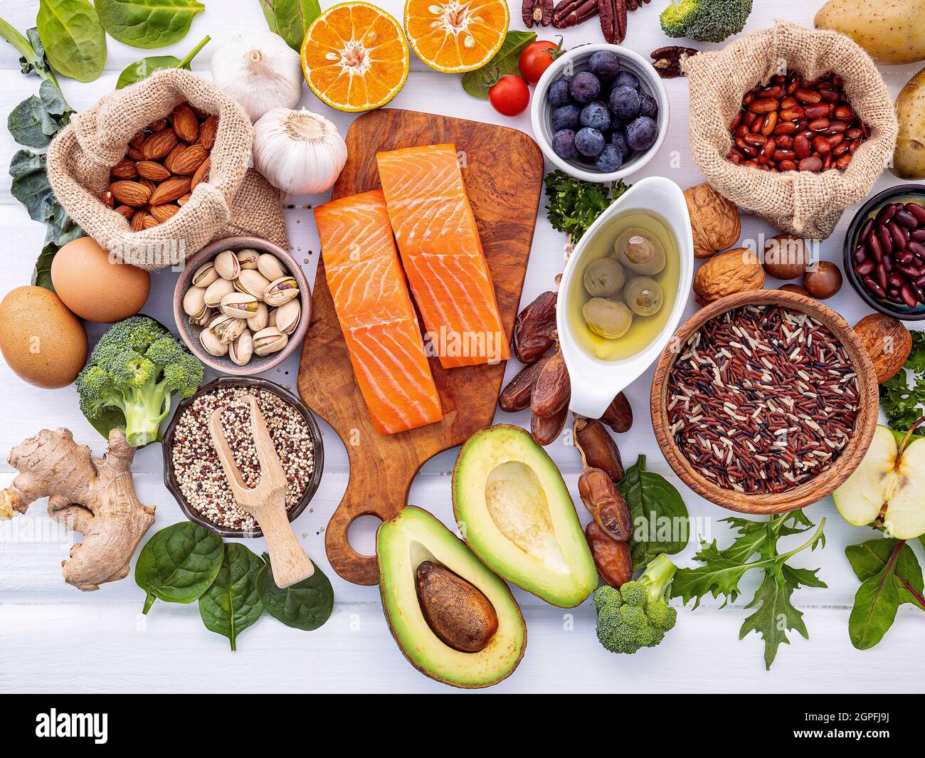 Ingredients for the healthy foods selection on white background ...
