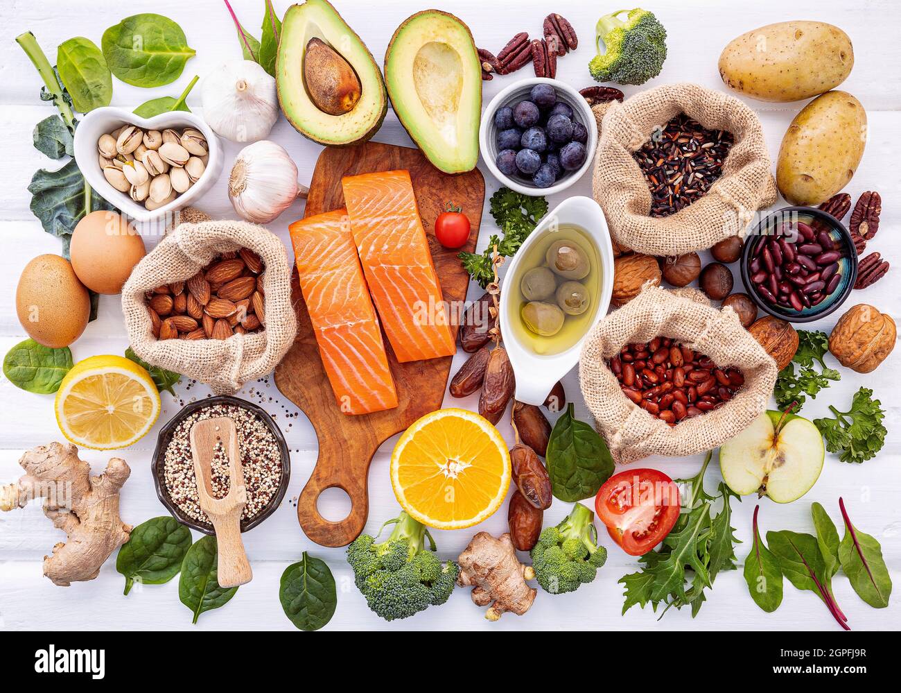 Ingredients for the healthy foods selection on white background ...
