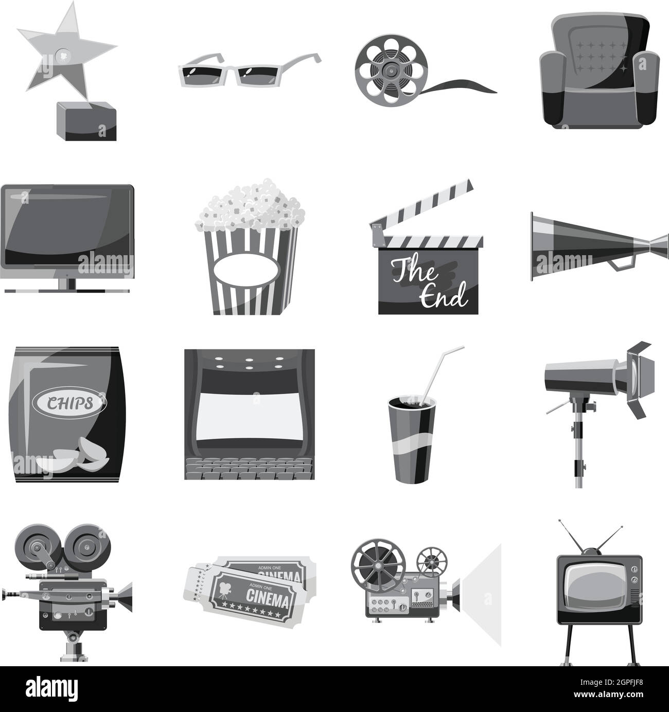Cinema icons set, gray monochrome style Stock Vector Image & Art - Alamy