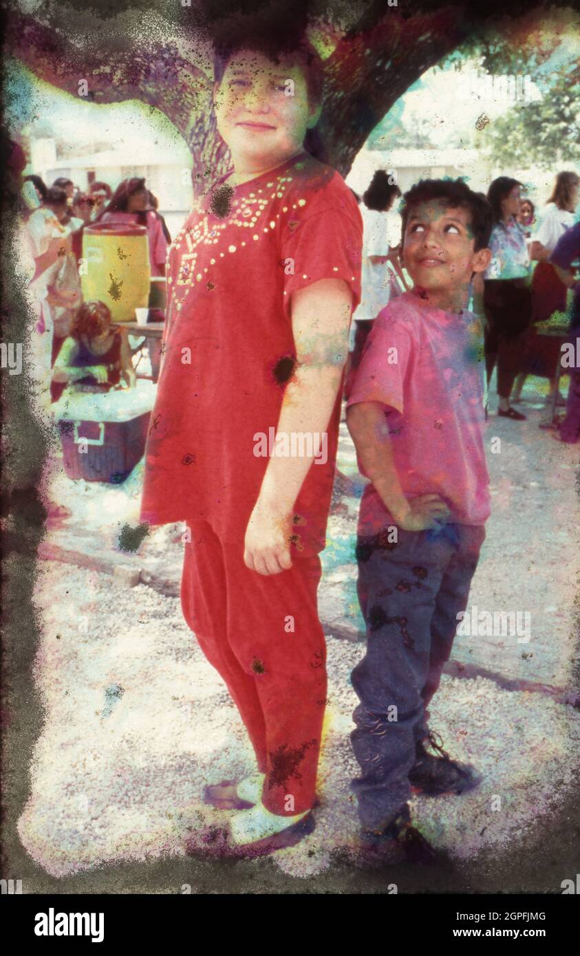 San Antonio Texas USA, 1995: Fifth-grade students compare their height ...