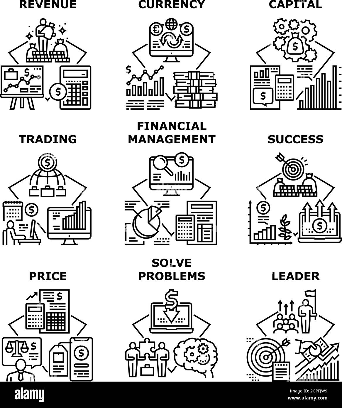 Finance Revenue Set Icons Vector Illustrations Stock Vector Image & Art ...