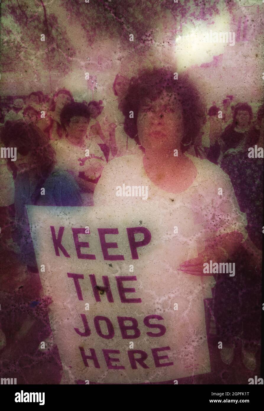 San Antonio Texas USA, 1990: Female garment workers protest after Levi ...