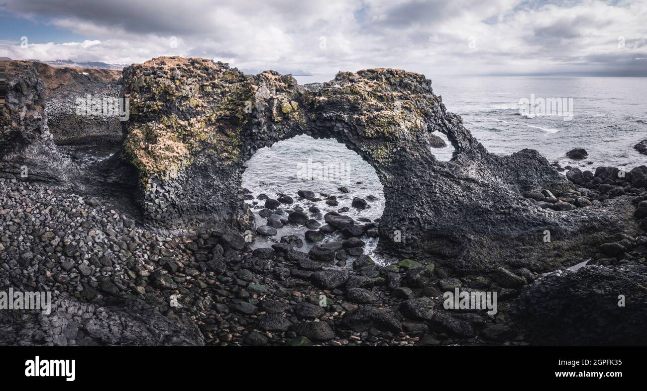 basalt columns arch from aerial view Stock Photo - Alamy