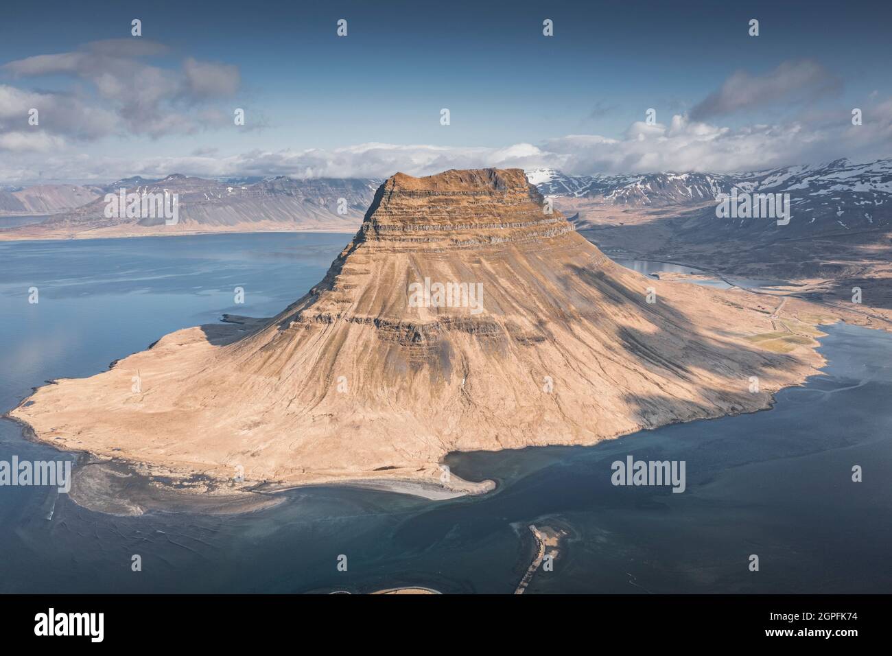 Kirkjufel volcanic mountain from aerial view Stock Photo - Alamy