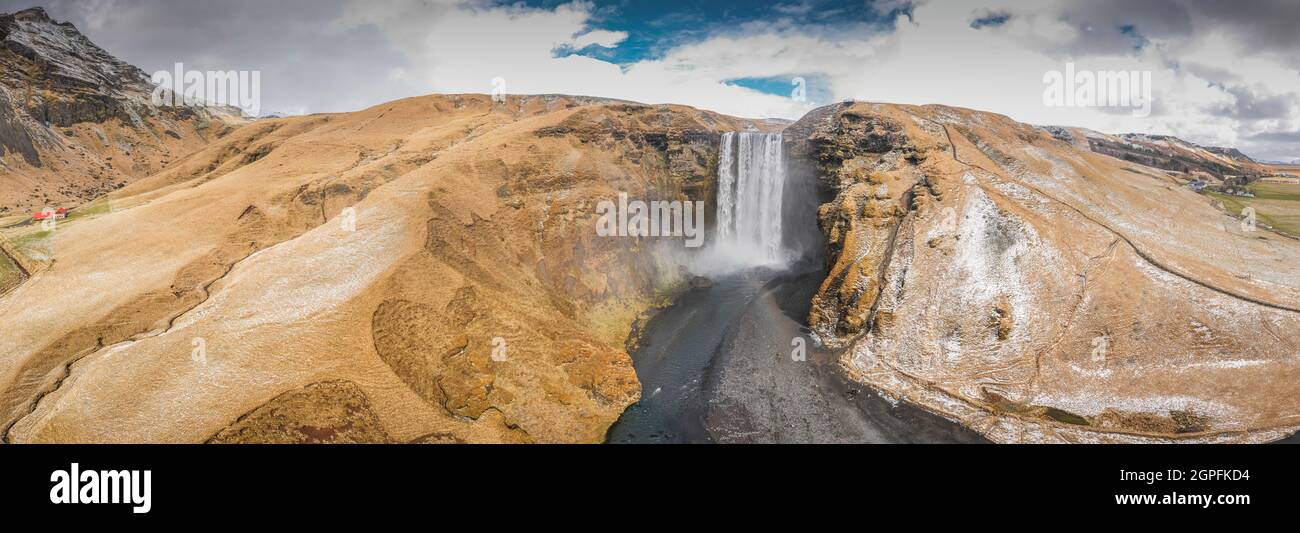 extreme waterfall from aerial view in spring in panoramic view Stock ...