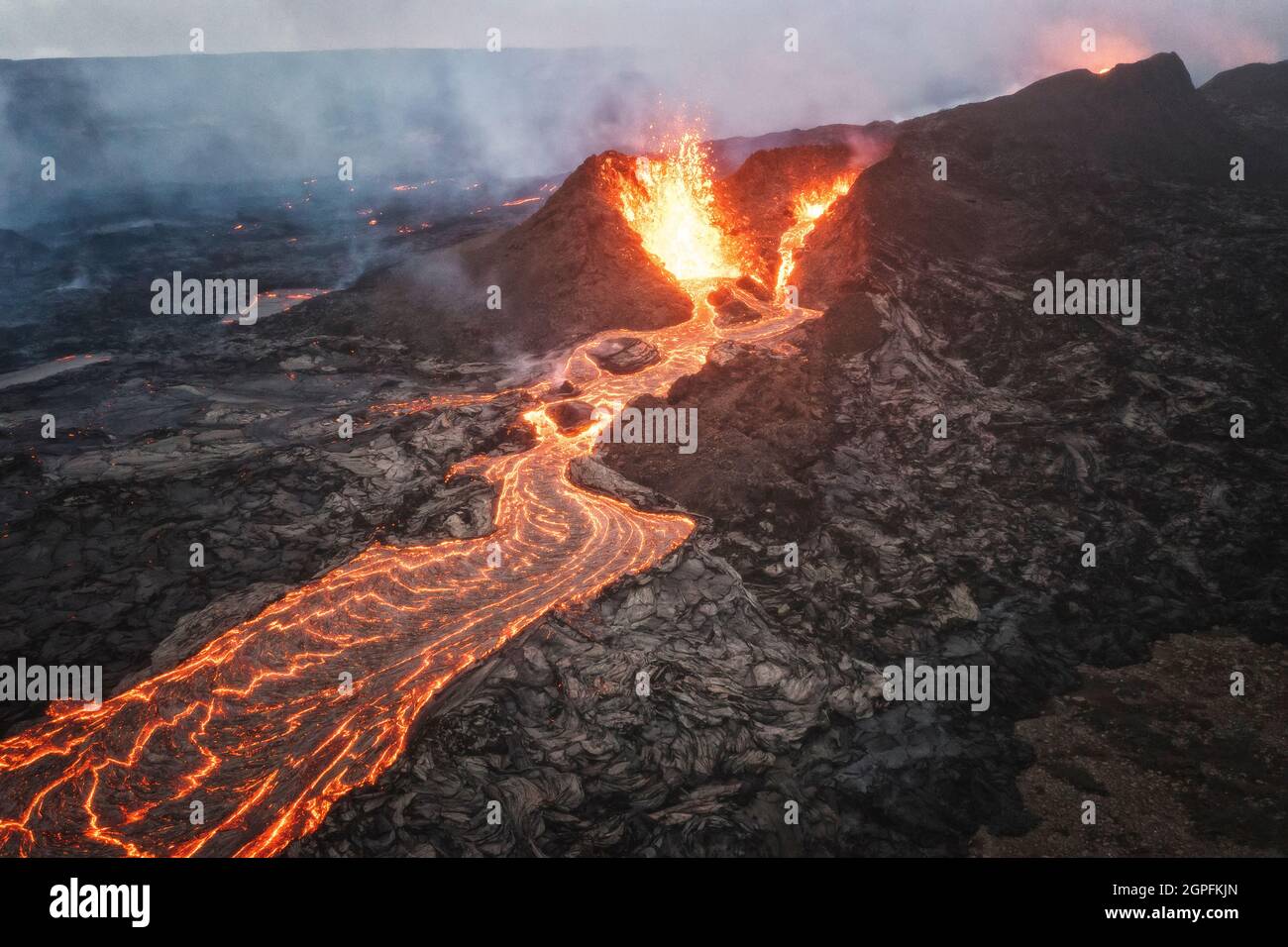 volcano erupting from aerial point of view Stock Photo - Alamy