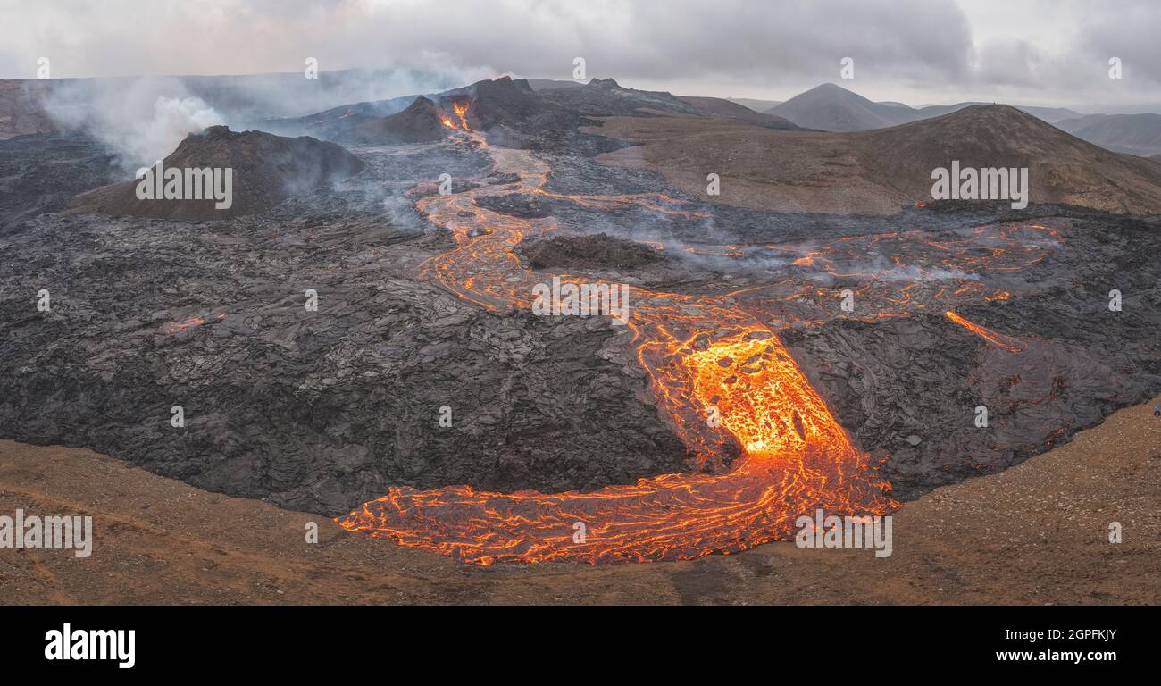 volcano erupting from aerial point of view Stock Photo - Alamy
