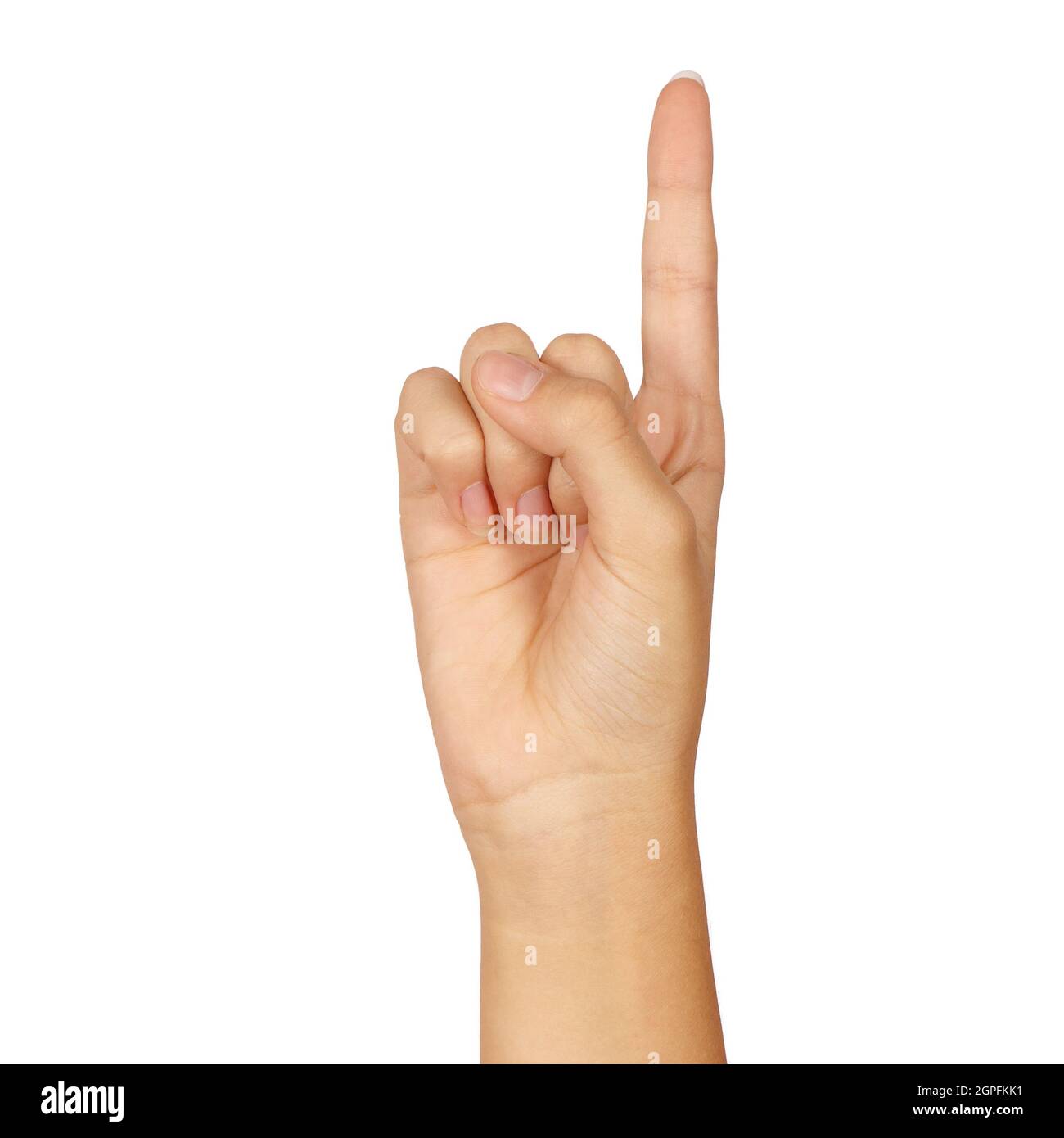 american sign language number 1. female hand gesturing isolated on ...