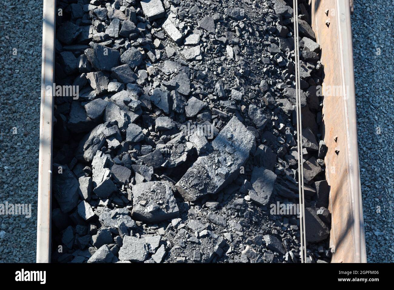 Natural coal in a railway car. The concept of exporting mineral ...