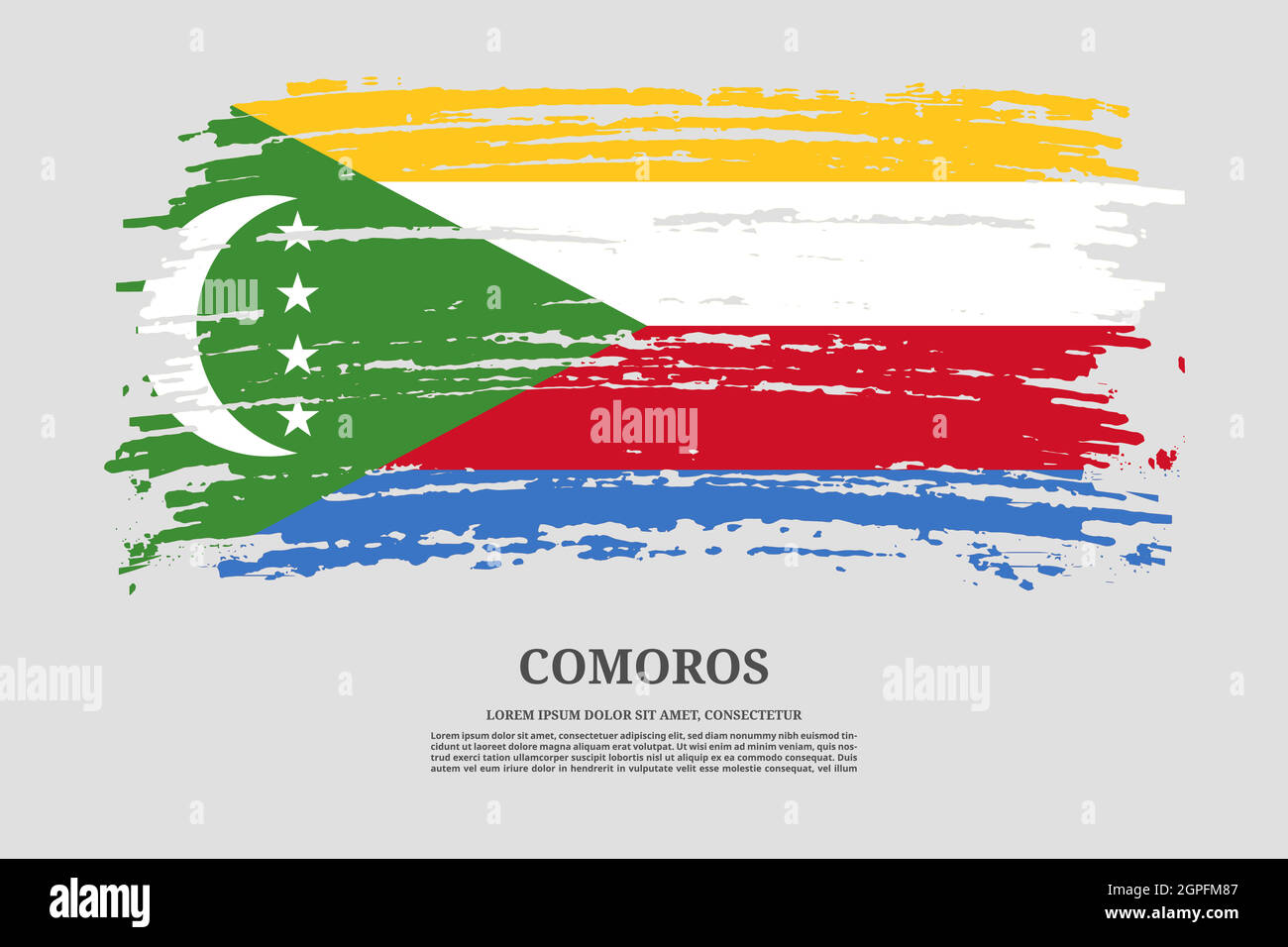 Comoros flag with brush stroke effect and information text poster ...