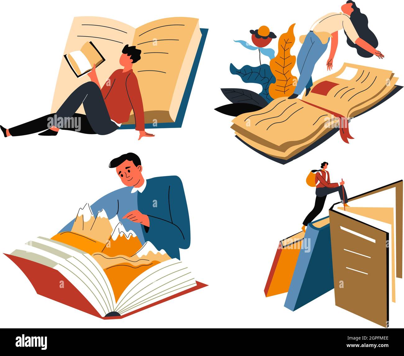Reading literature and discovering worlds vector Stock Vector Image ...