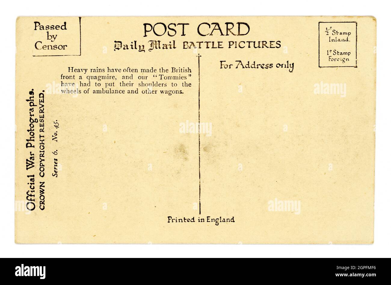 Original WW1 era Daily Mail War Battle Pictures postcard, passed by the ...
