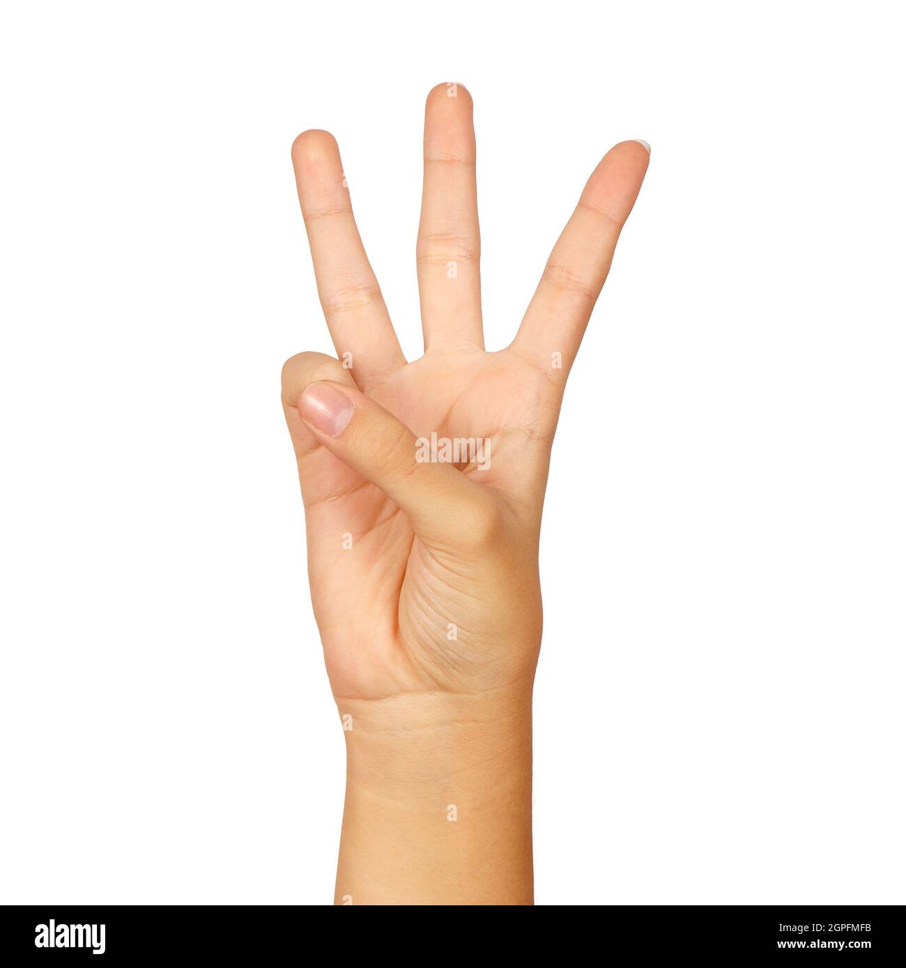 american sign language number 6. female hand gesturing isolated on ...