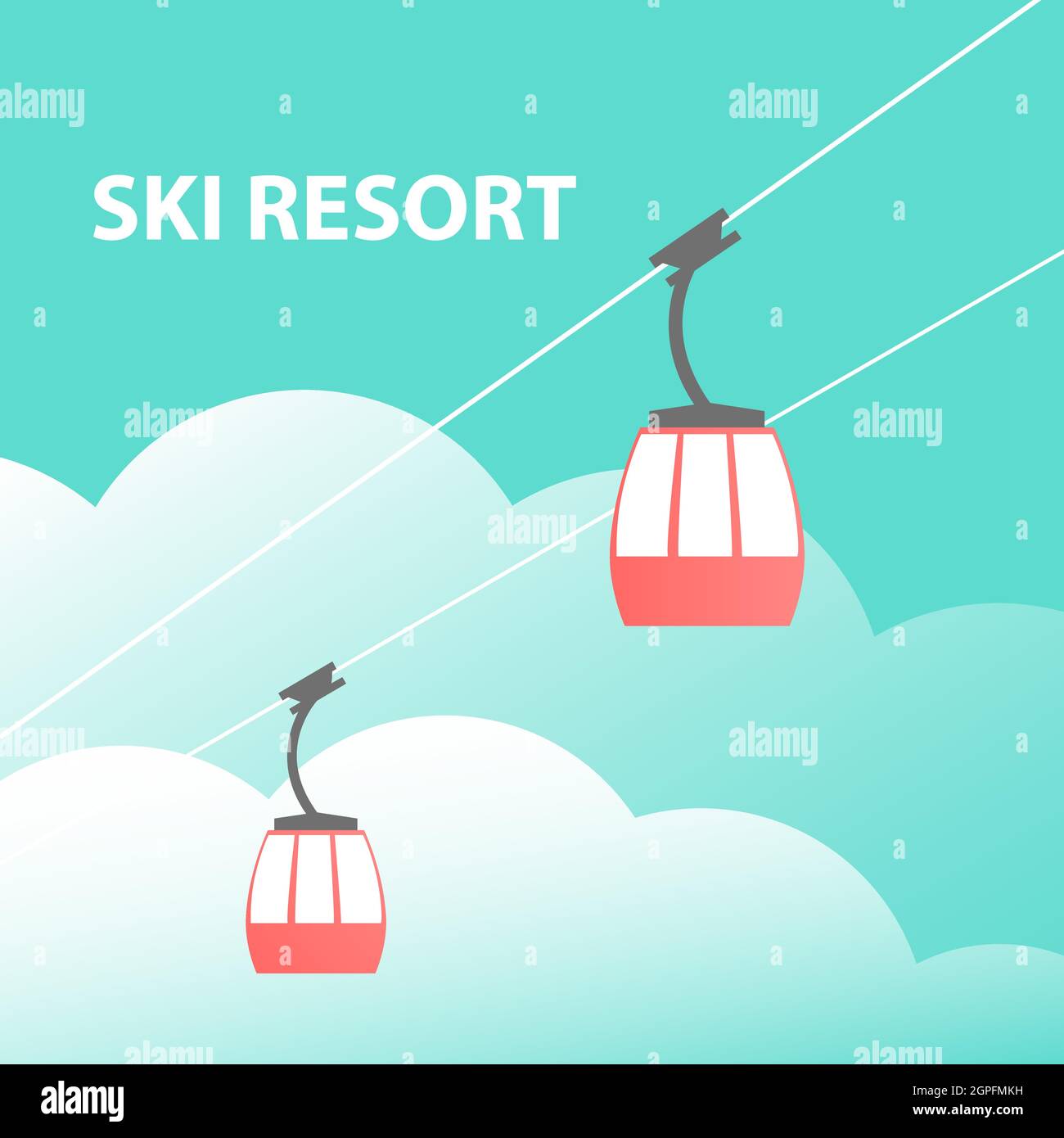 Ski winter resort. Cable car. Travel and tourism. Vector cartoon ...