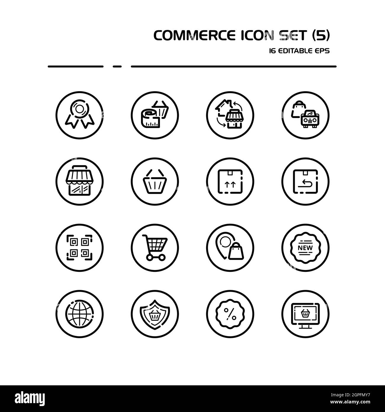 Commerce line icon set in a circle. Store, tag, security, discount and ...