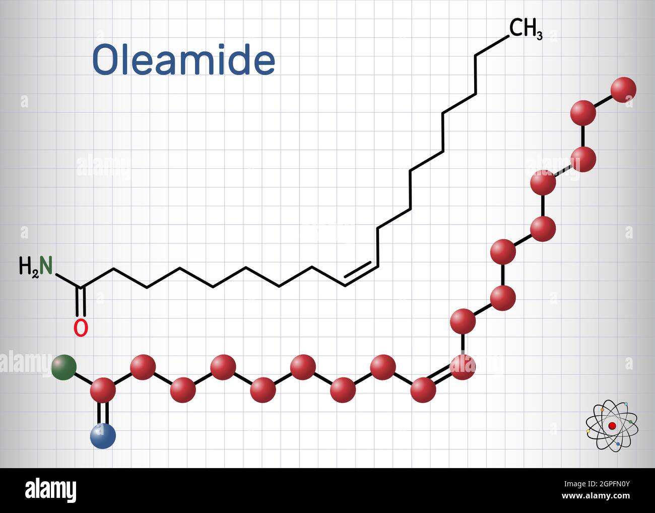 Oleamide molecule. It is fatty amide derived from oleic acid ...