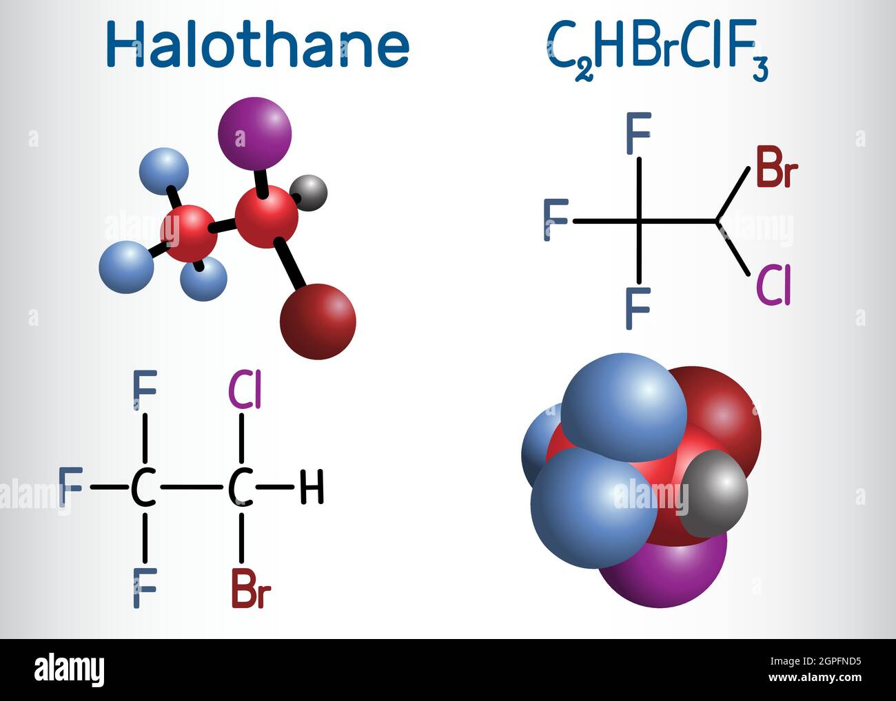 Halothane general anesthetic drug molecule. Structural chemical formula ...