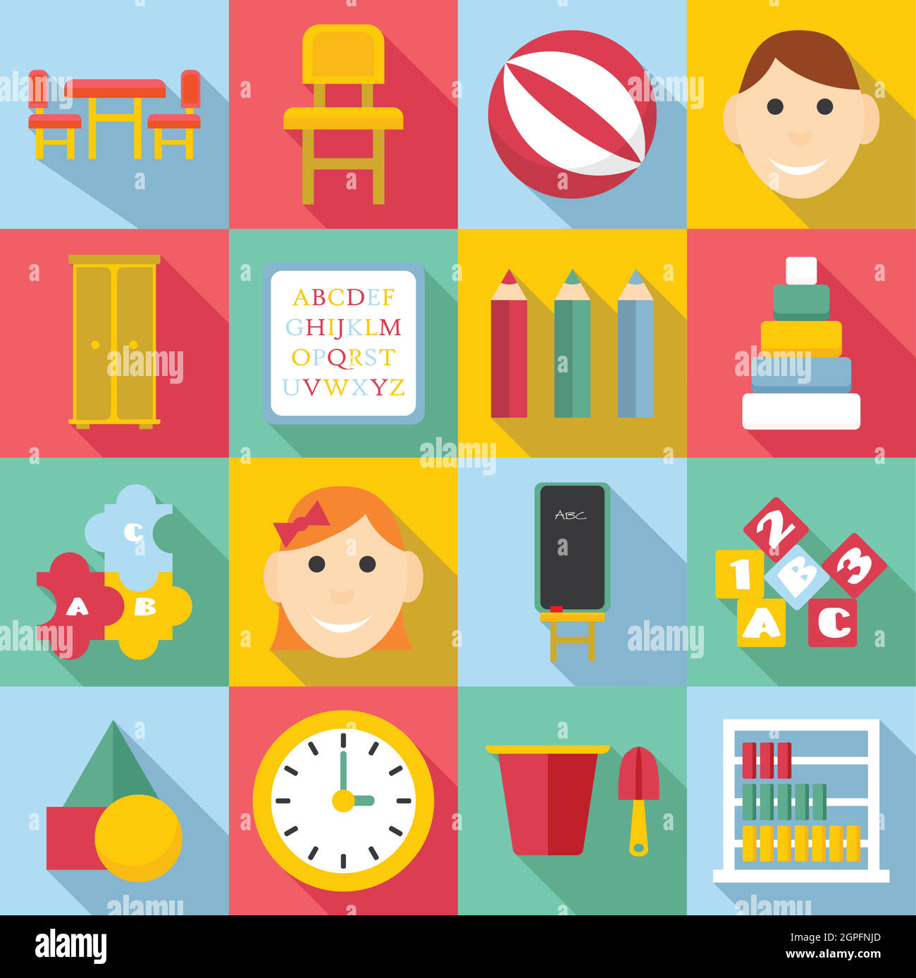 Kindergarten icons set, flat style Stock Vector Image & Art - Alamy