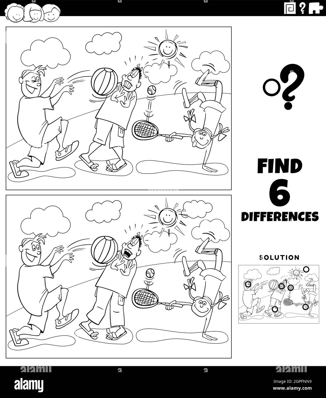 differences educational game with playing kids color book page Stock ...