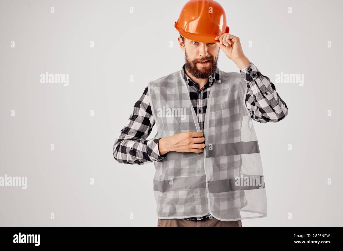 working man Construction industry work hand gestures light background ...