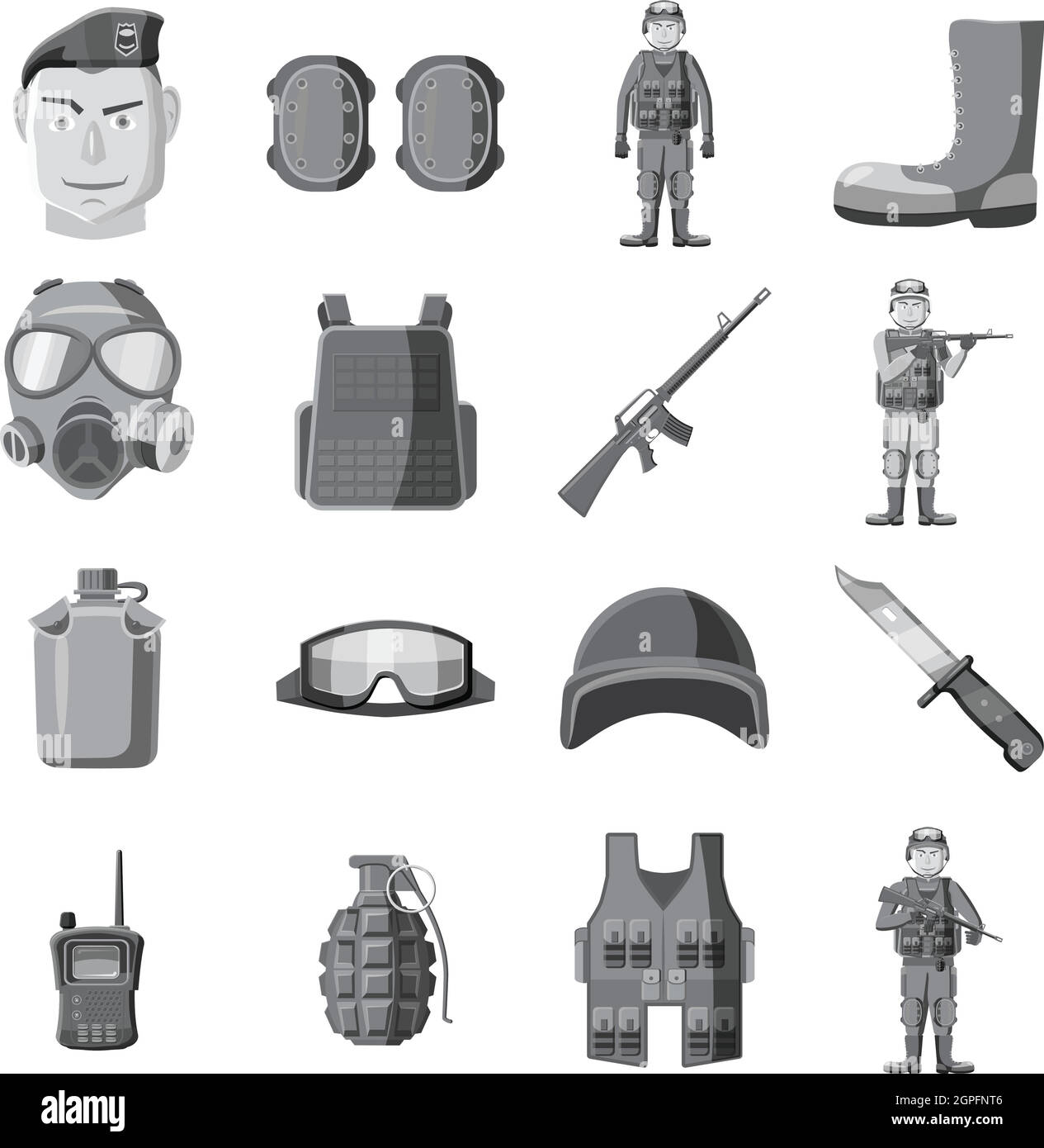 Military equipment icons set gray monochrome style Stock Vector Image ...