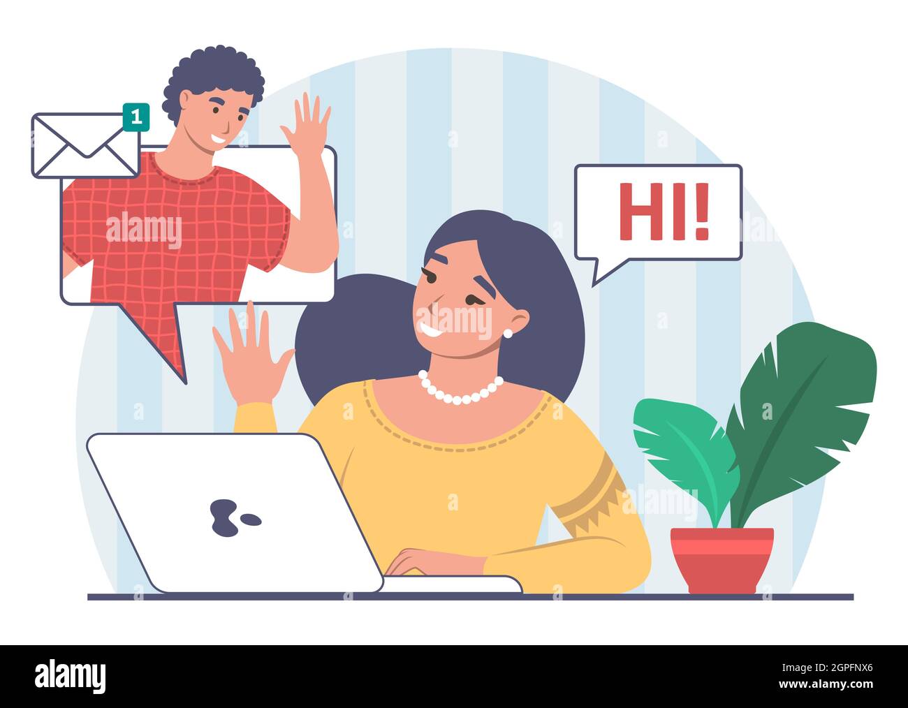 Online conversation between young couple over the internet. People ...