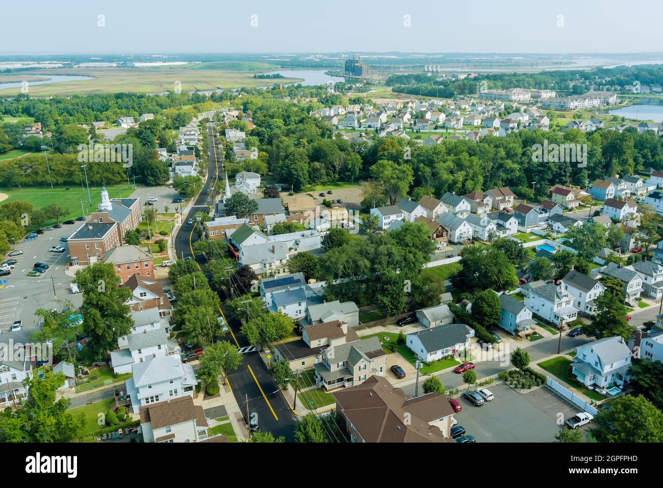 Panorama view over the small town landscape suburb homes sleeping area ...