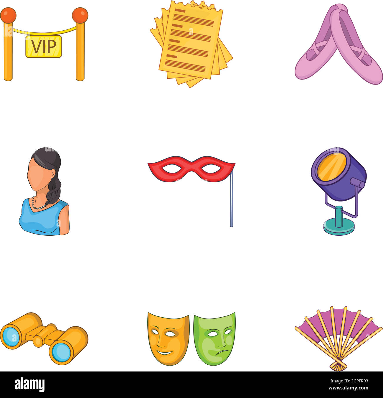 Entertainment in theatre icons set, cartoon style Stock Vector Image ...