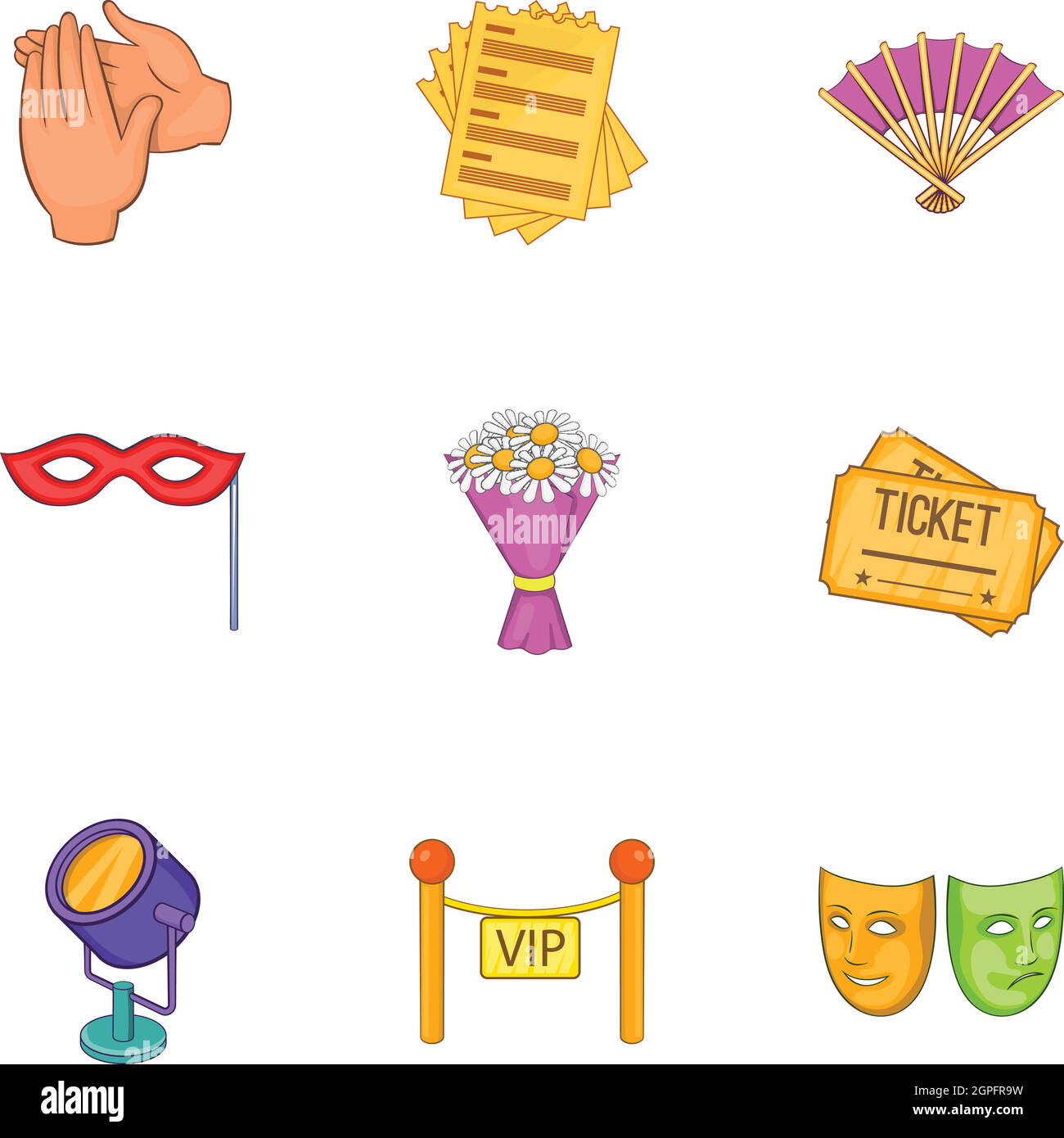 Theatrical performance icons set, cartoon style Stock Vector Image ...