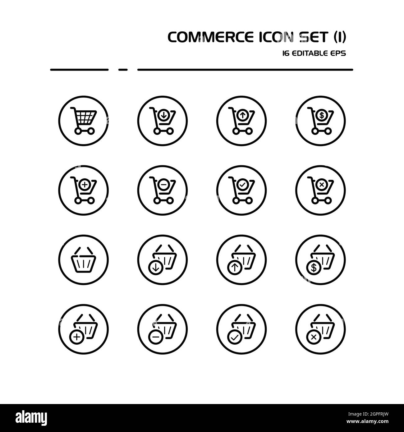 Commerce line icon set in a circle. Shopping cart and basket. Store web ...