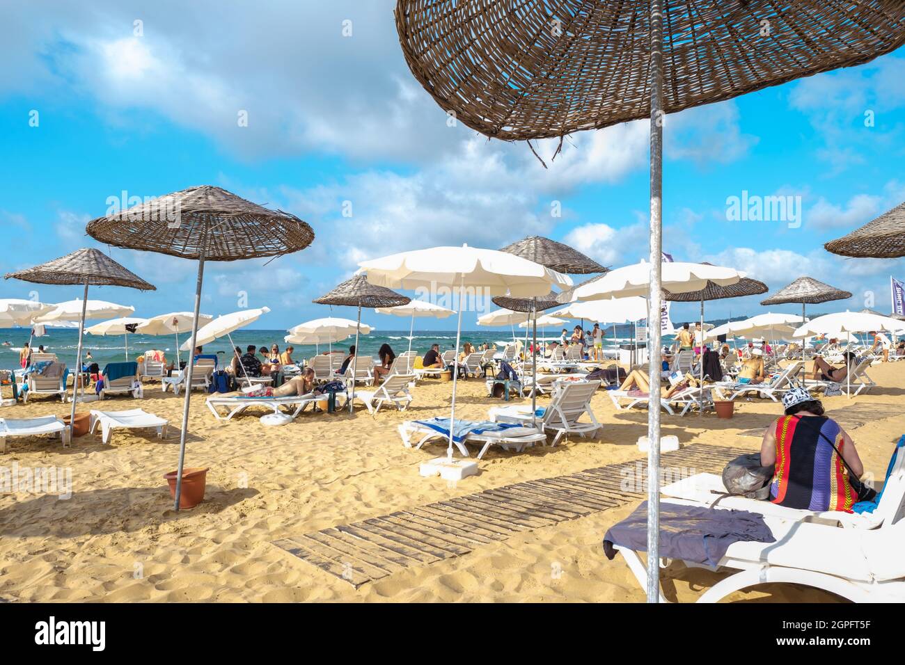 Sariyer, Istanbul, Turkey - 07.17.2021: sun shine on Kilyos beach and ...