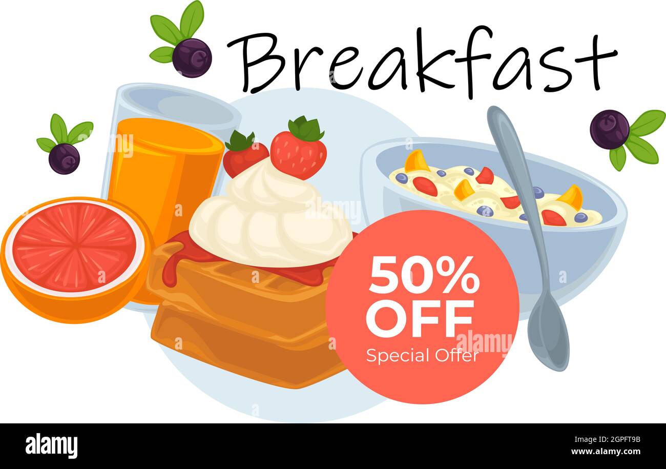 Healthy breakfast, porridge and juice promo banner Stock Vector Image ...