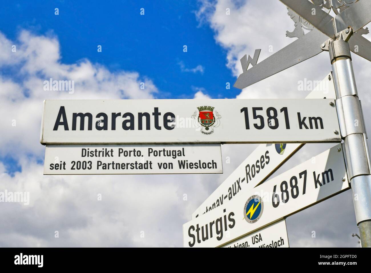 Wiesloch, Germany - August 2021: Road sign showing direction and ...