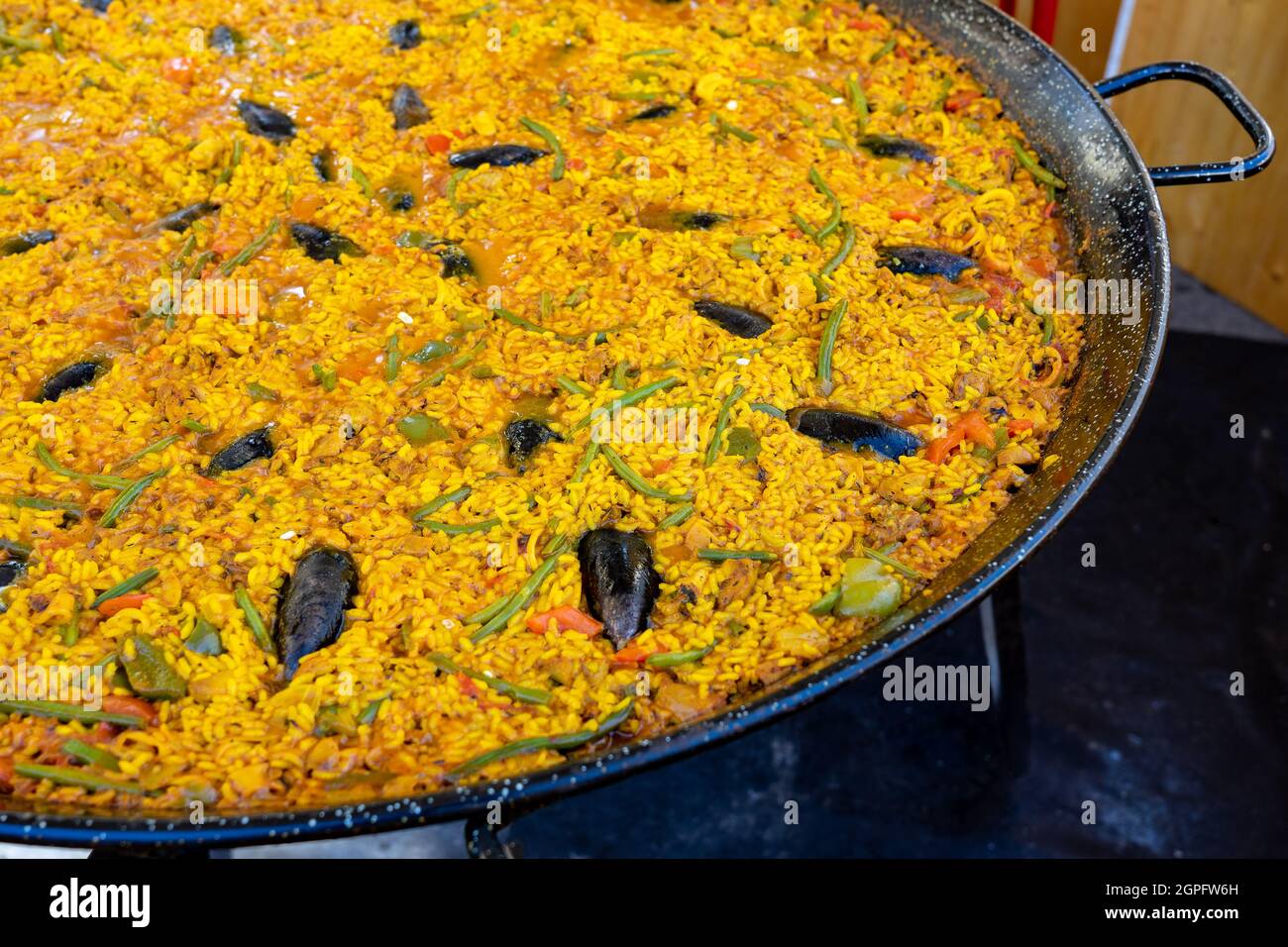 Paella in huge pan in Ljubljana on dprta kuhna open kitchen outdoor ...