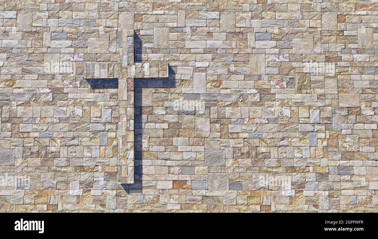 Concept or conceptual cross on a vintage pattern limestone background ...