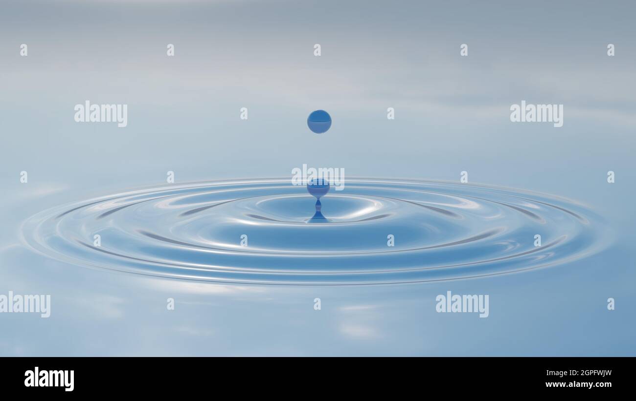 Concept or conceptual blue liquid drop falling in water on background ...