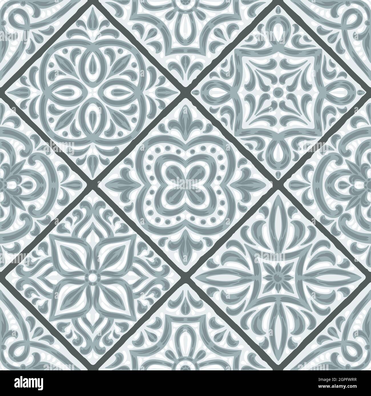 Portuguese azulejo ceramic tile seamless pattern. Mediterranean ...