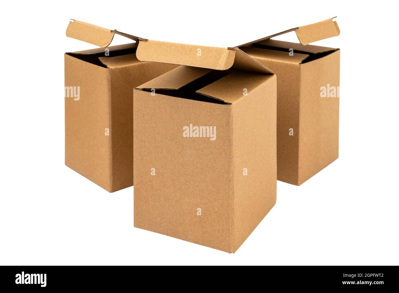 Open carton boxes isolated on white background. Kraft box with open lid ...